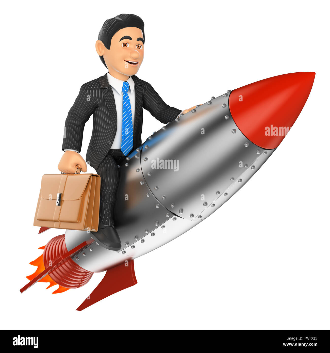 3d business people. Businessman riding a rocket. Isolated white ...