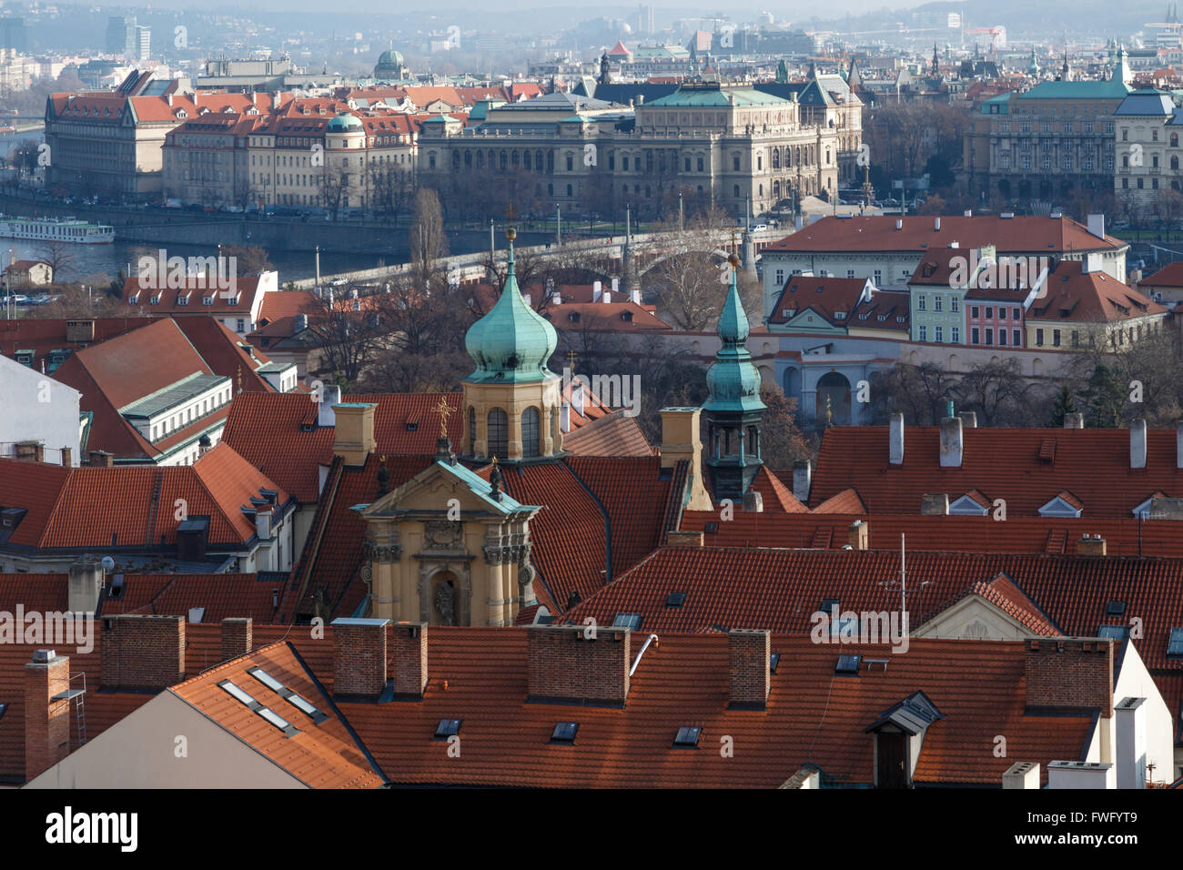 General top view of Prague cityscape view with historical gothic ...
