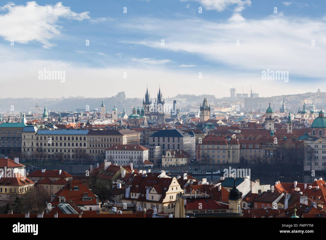 General top view of Prague cityscape view with historical gothic ...
