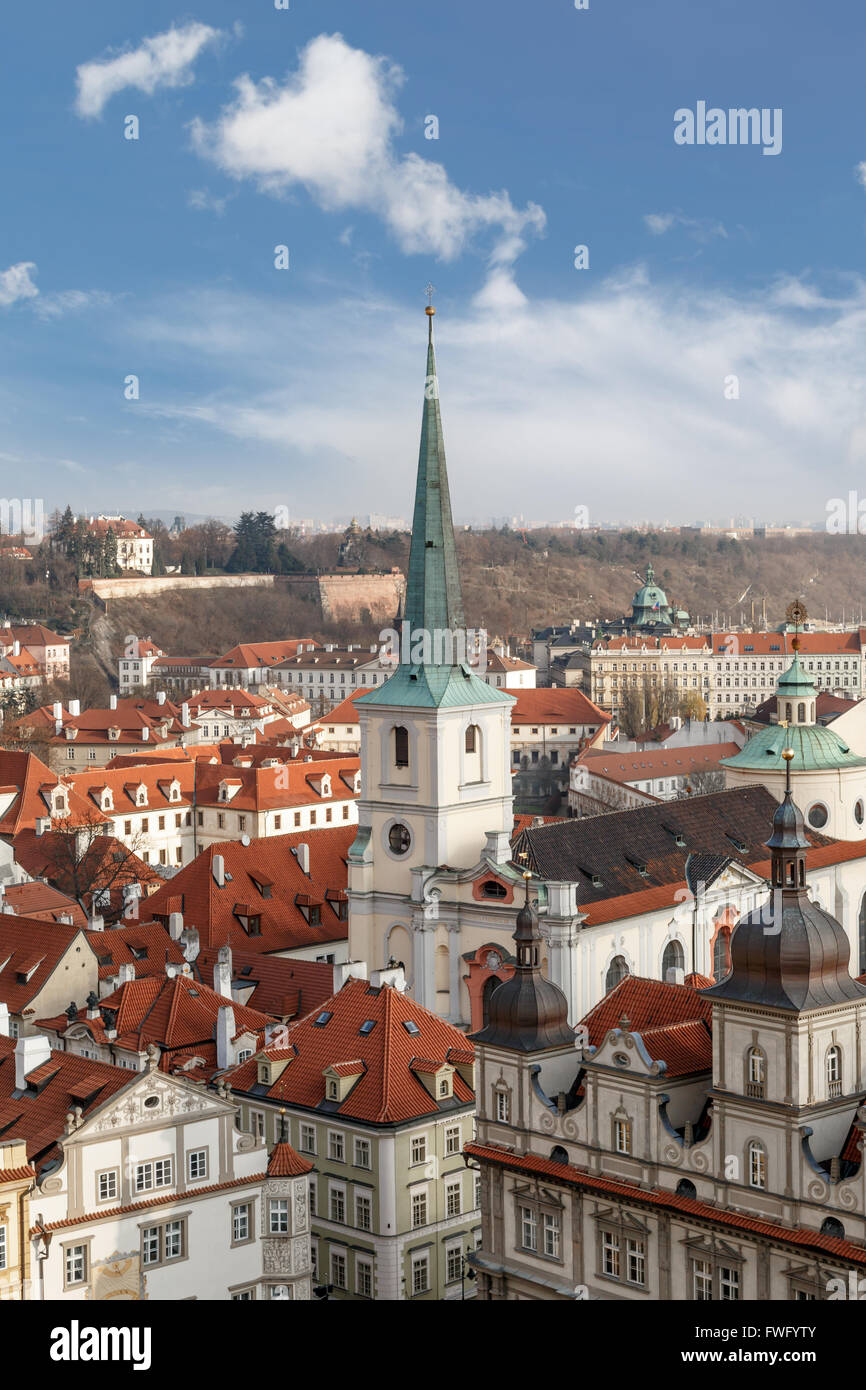 General top view of Prague cityscape view with historical gothic ...
