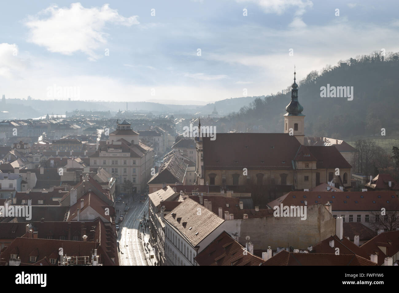 General top view of Prague cityscape view with historical gothic ...