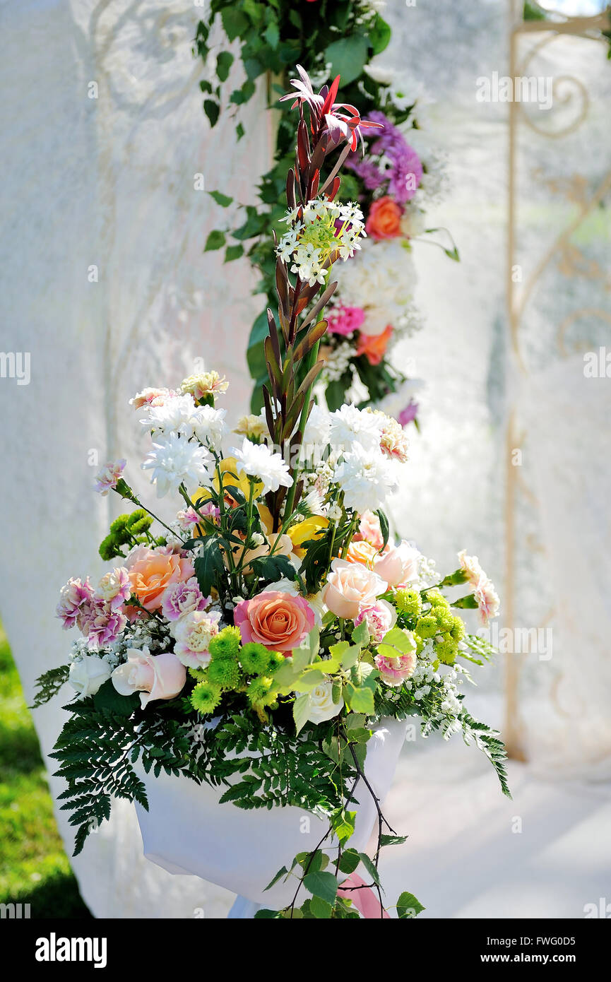 beautiful wedding setup with flowers on white background Stock Photo ...