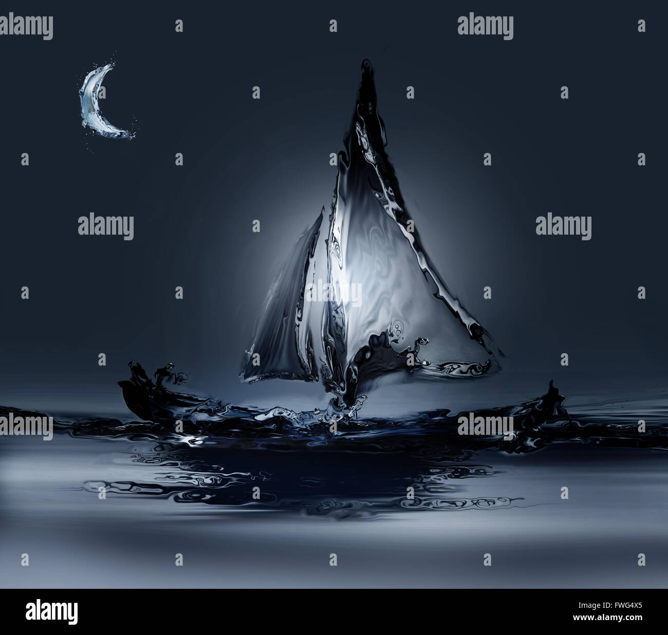 A sailing boat made of water in moonlight Stock Photo - Alamy