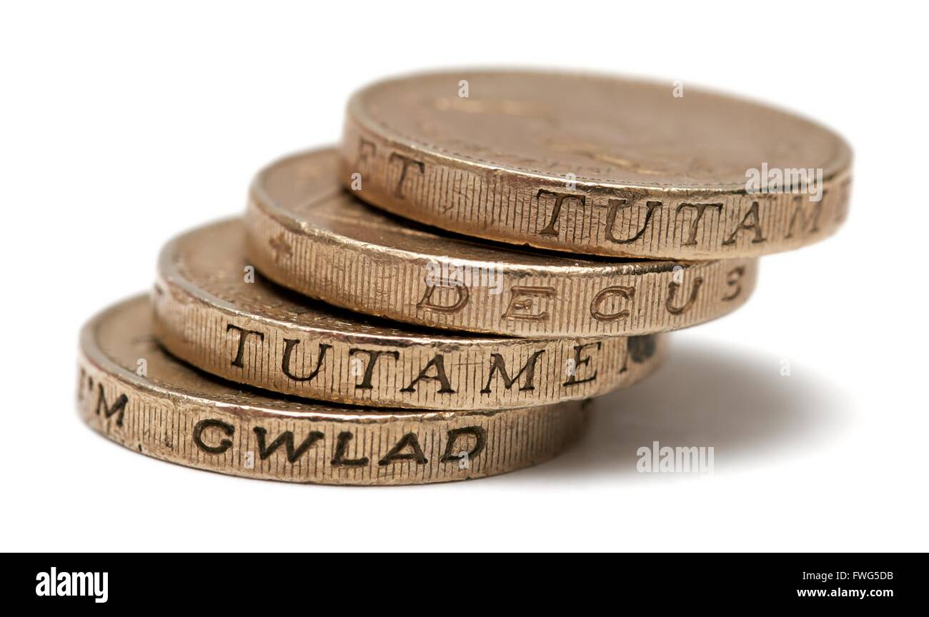 A stack of pound coins close up macro Stock Photo - Alamy
