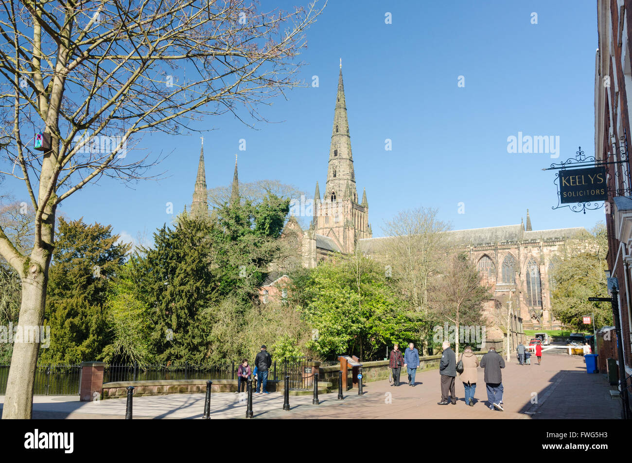 Lichfield Cathedral viewed from Dam Street in Lichfield Stock Photo - Alamy