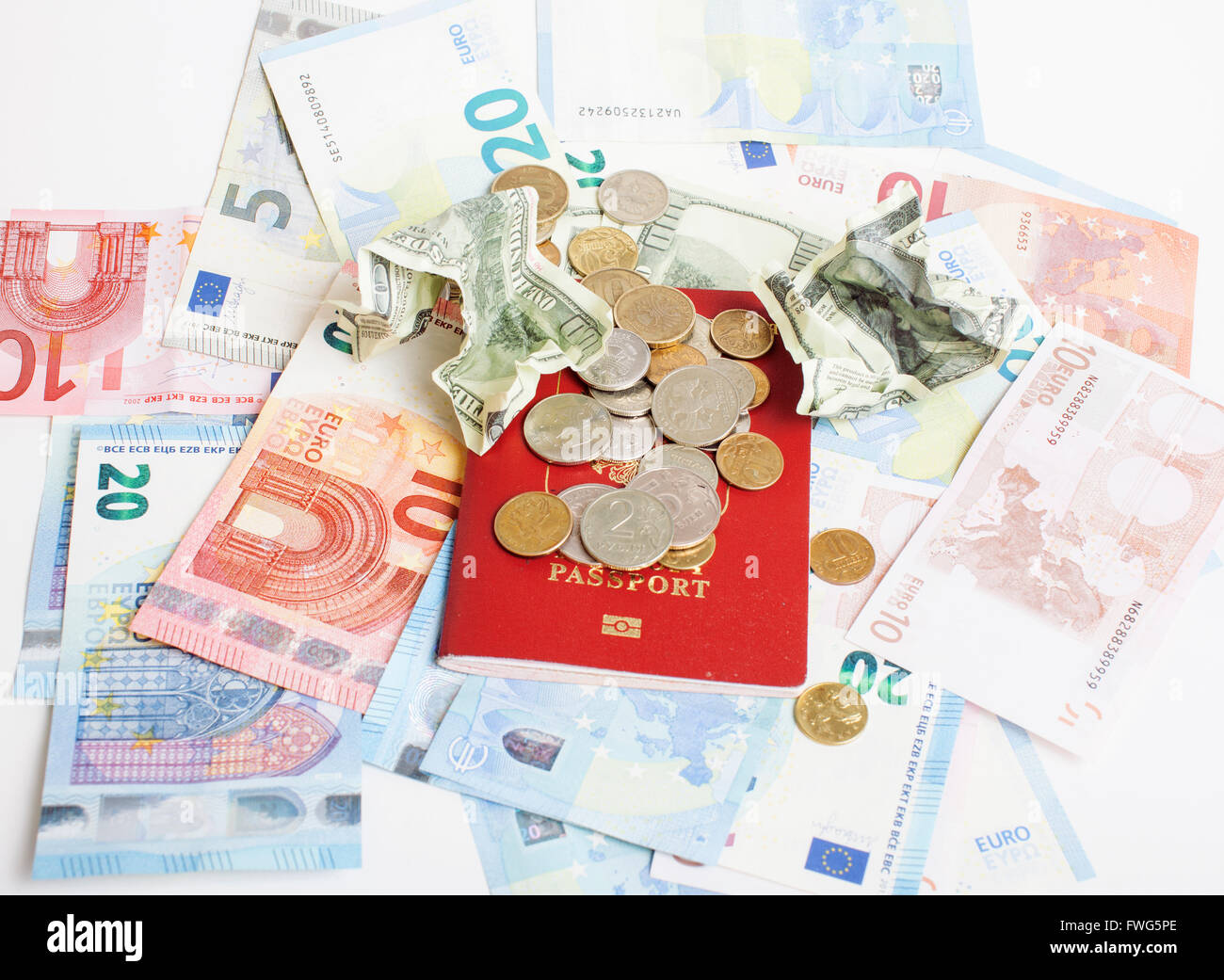 Travel on vacation lifestyle concept: cash money on table in mess with ...