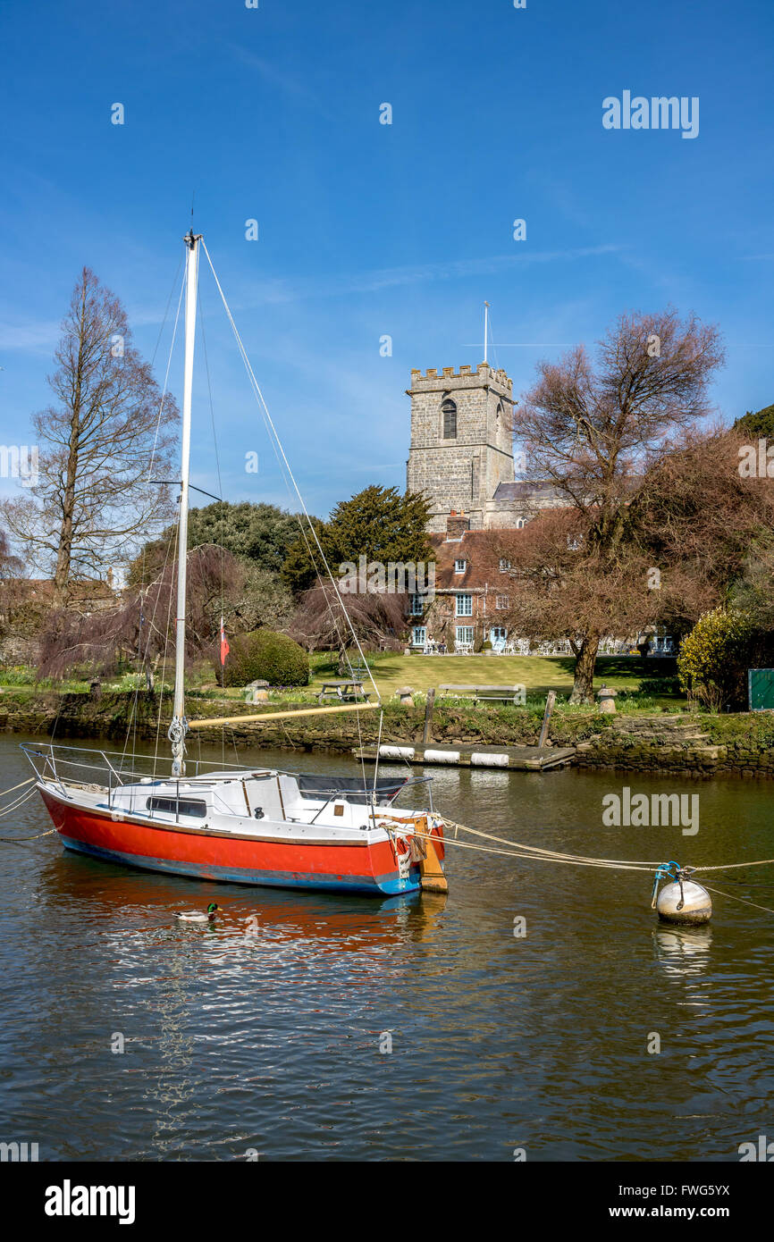 England Dorset Wareham The River Frome showing the church of Lady St ...