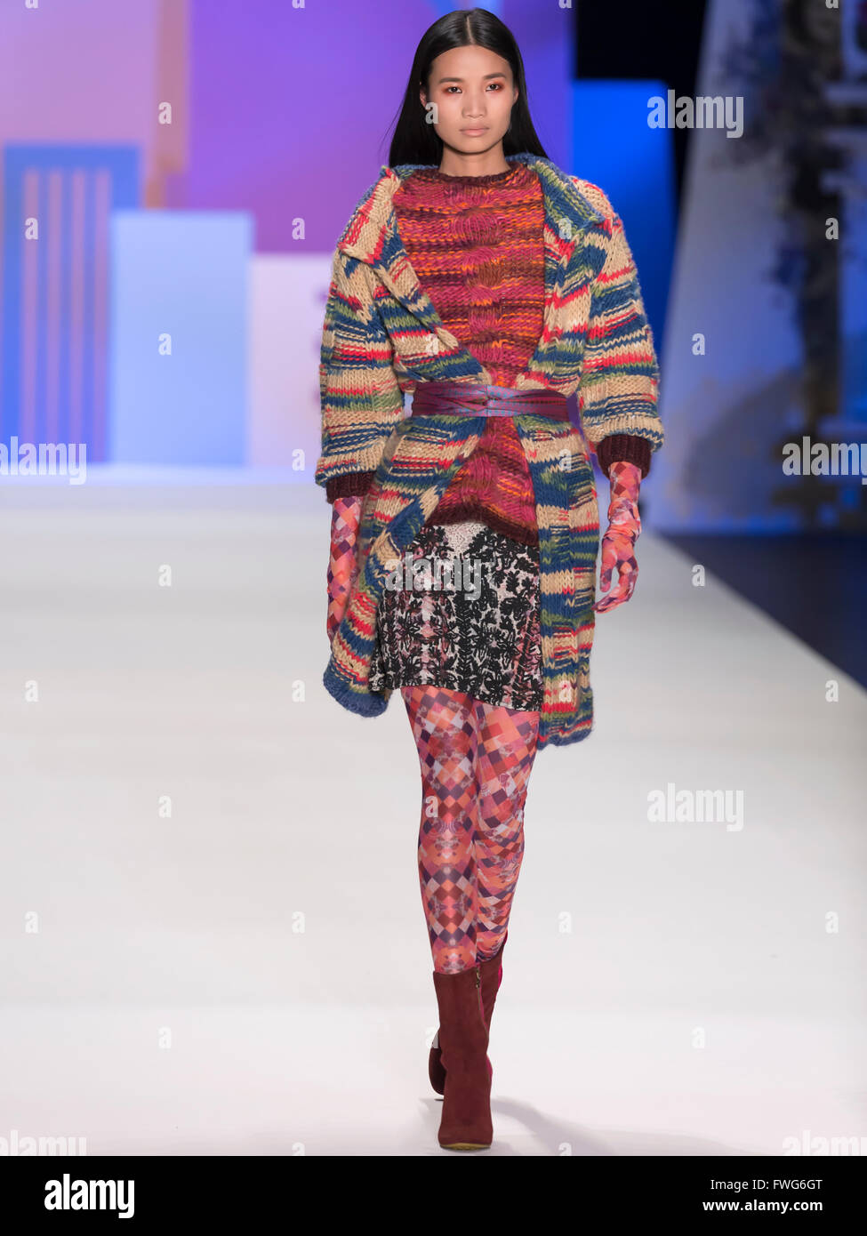 New York City, USA - February 11, 2016: Leaf Zhang walks the runway at ...