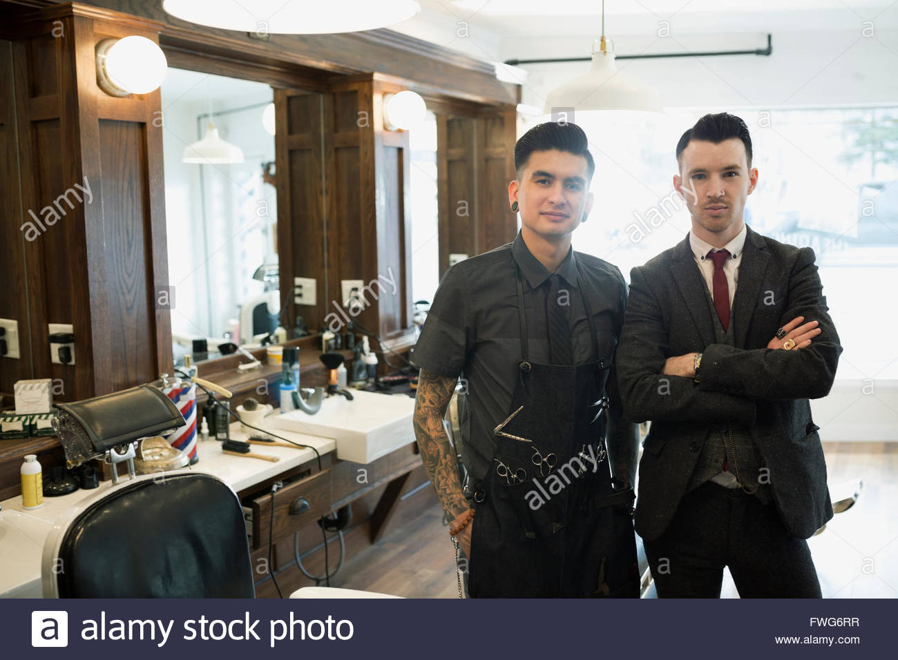 Portrait confident barbers in barber shop Stock Photo - Alamy Portrait confident barbers in barber shop Stock Photo - Alamy