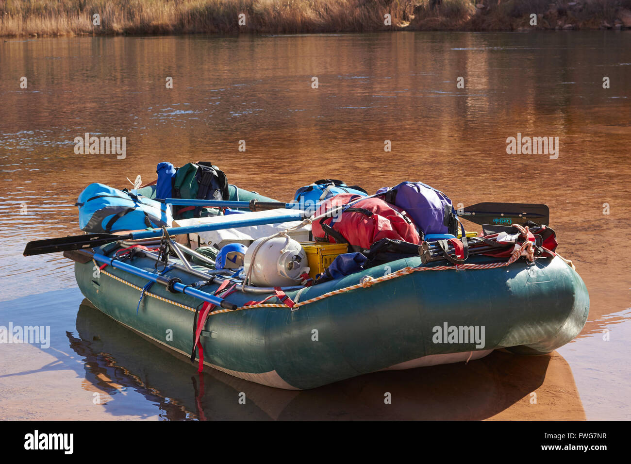 loaded raft on the Colorado River at Lee's Ferry, Arizona, USA Stock ...