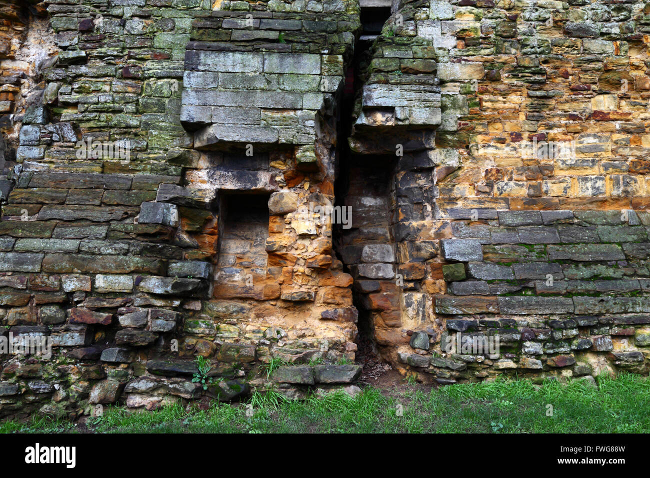 Detail of garderobe chutes / latrines in wall of Tonbridge castle, Kent ...