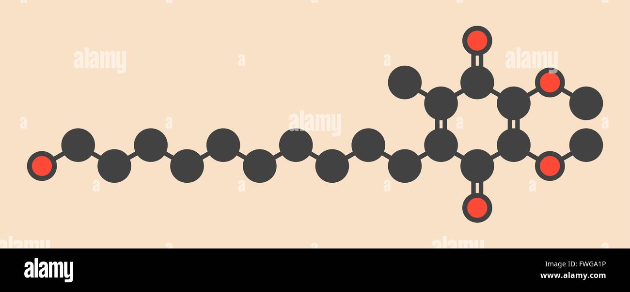 Idebenone drug molecule Stylized skeletal formula (chemical structure ...