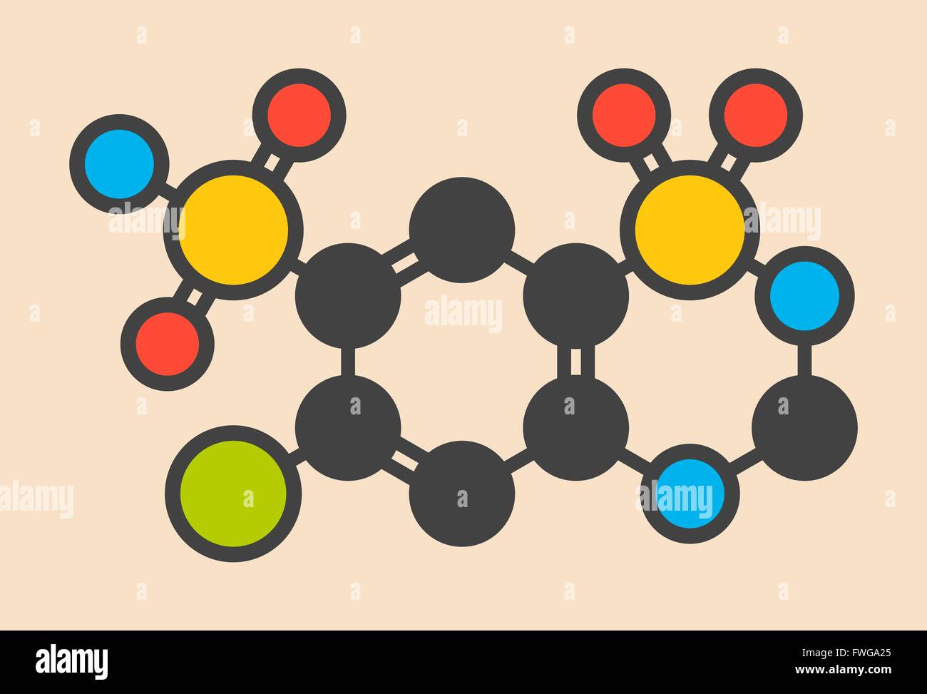 Hydrochlorothiazide diuretic drug molecule Stylized skeletal formula ...