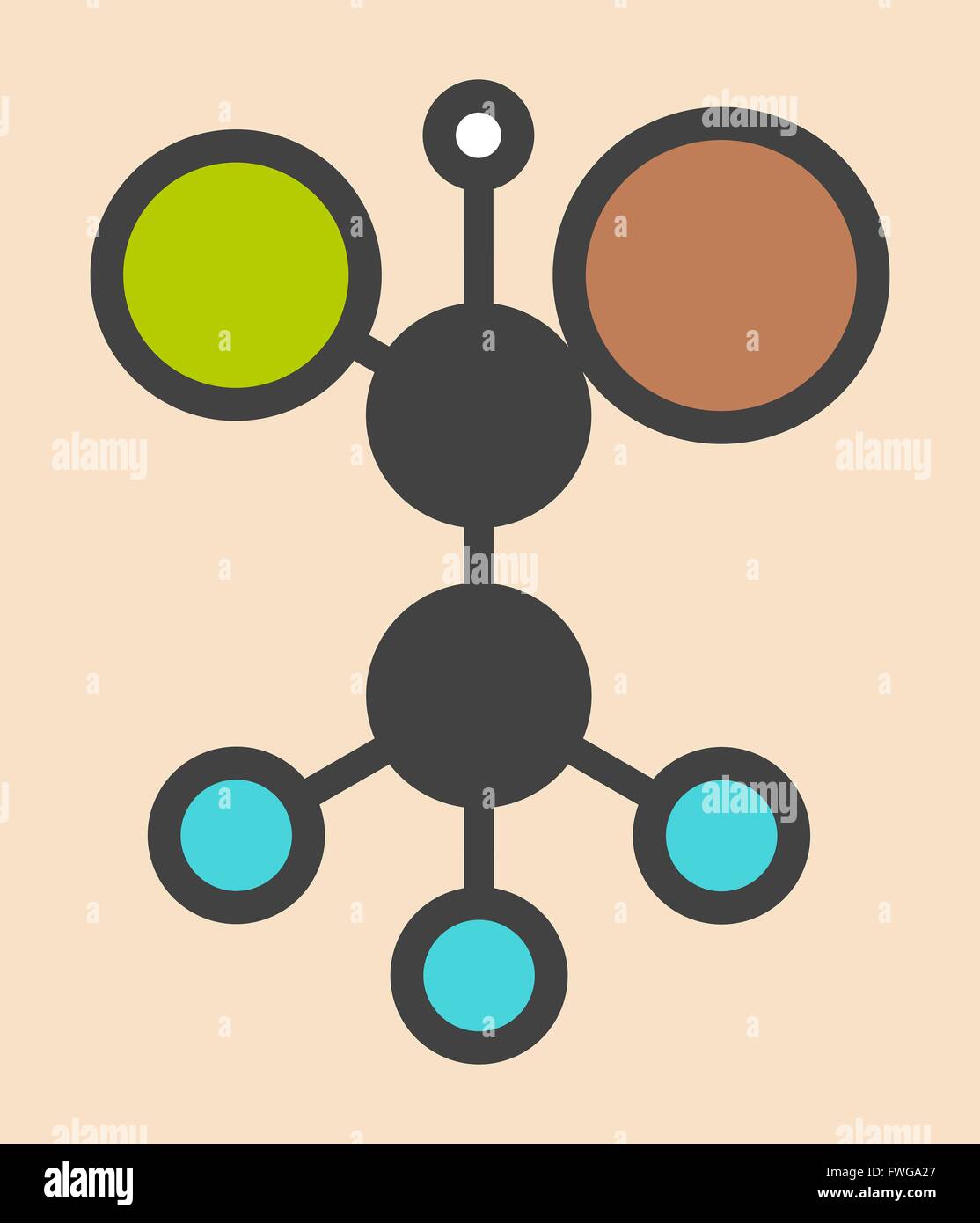 Halothane general anesthetic drug molecule Stylized skeletal formula ...