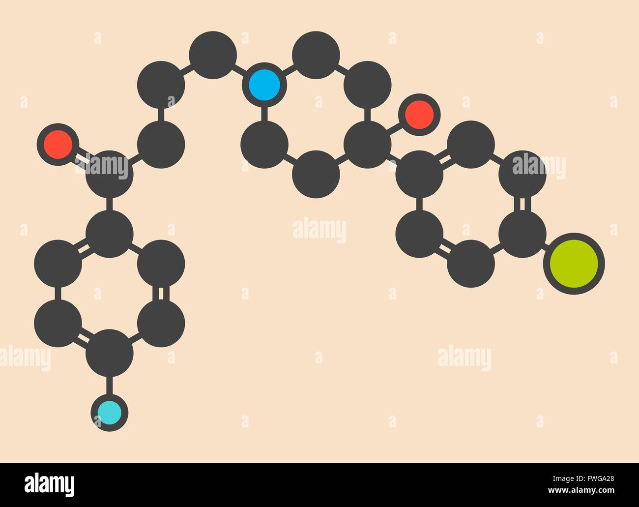 Haloperidol antipsychotic (neuroleptic) drug molecule Stylized skeletal ... Haloperidol antipsychotic (neuroleptic) drug molecule Stylized skeletal ...