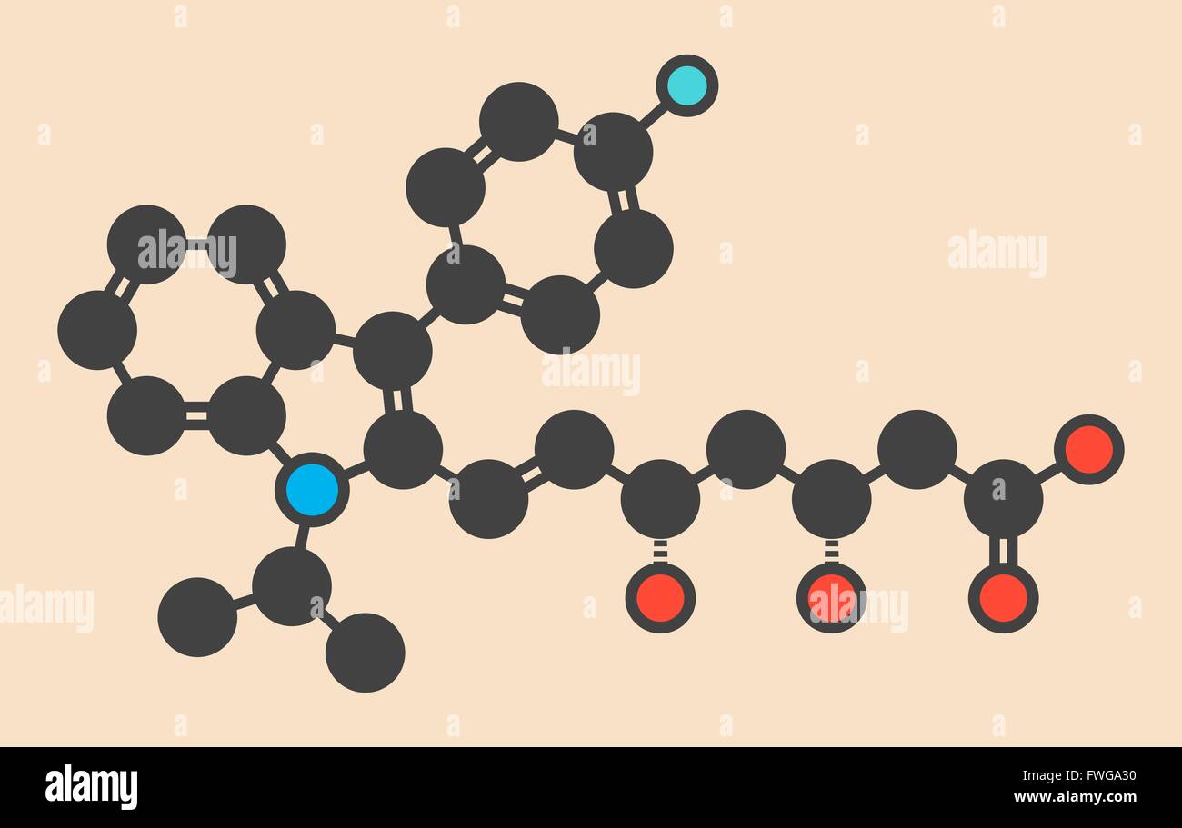 Fluvastatin hypercholesterolemia drug molecule Stylized skeletal ...