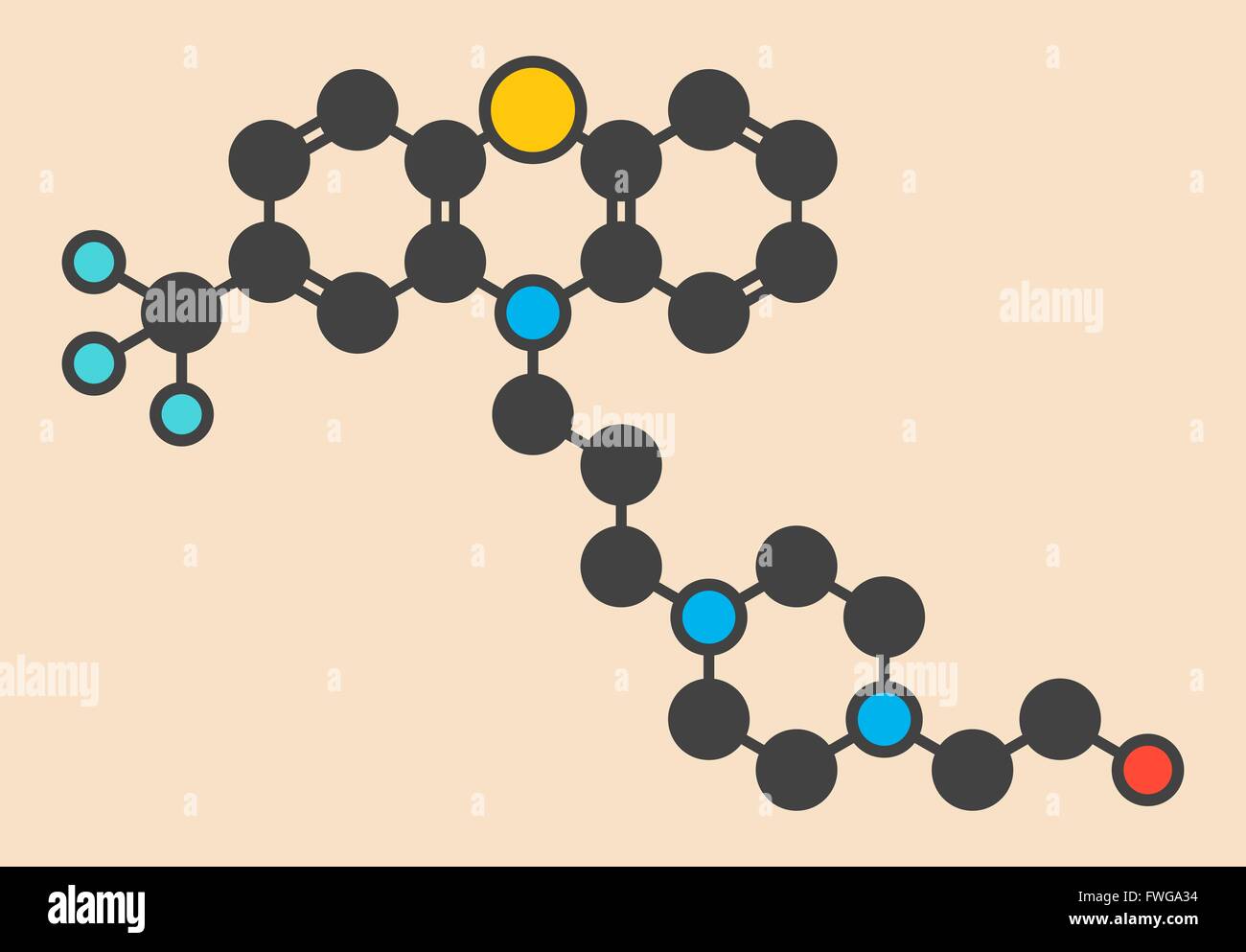 Fluphenazine antipsychotic drug molecule Stylized skeletal formula ...