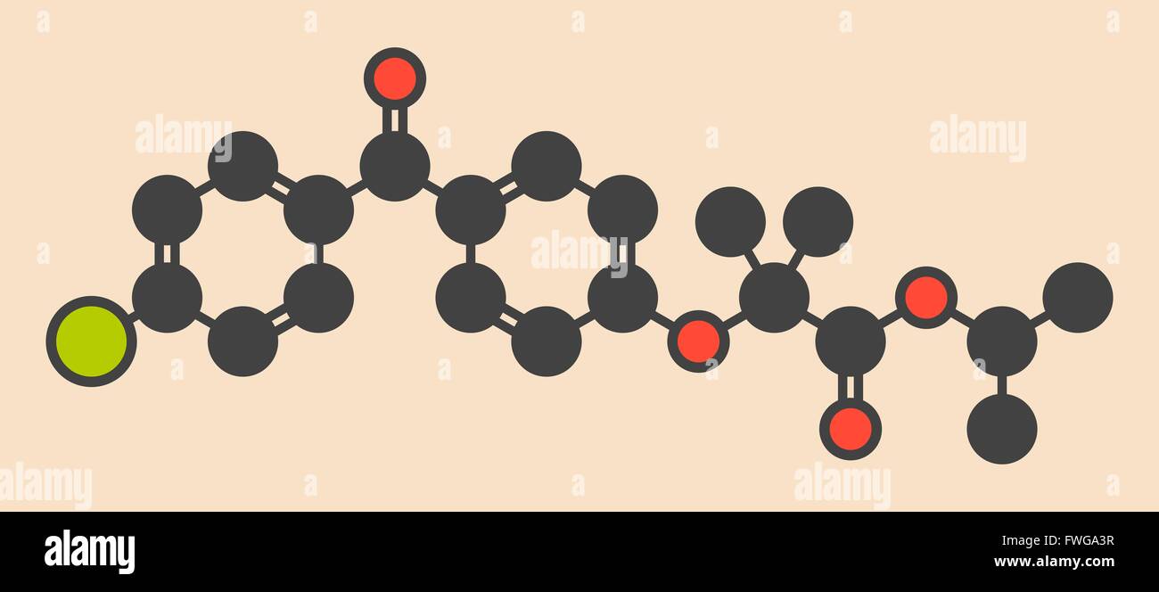 Fenofibrate cholesterol lowering drug (fibrate class) molecule Stylized ...