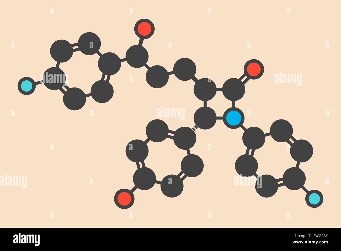 Ezetimibe cholesterol-lowering drug molecule Stylized skeletal formula ...