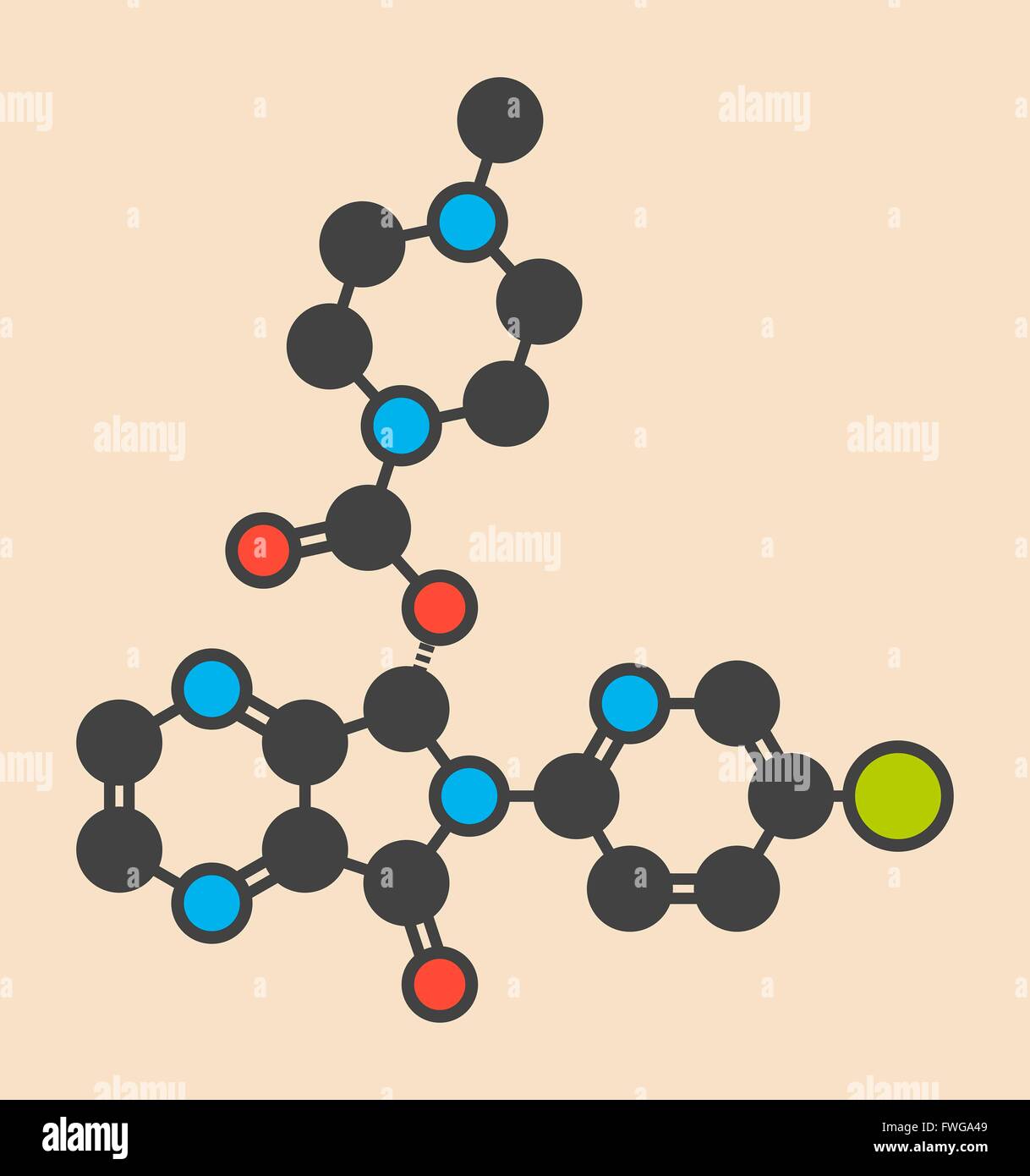 Eszopiclone hypnotic drug molecule (sleeping pill) Stylized skeletal ...