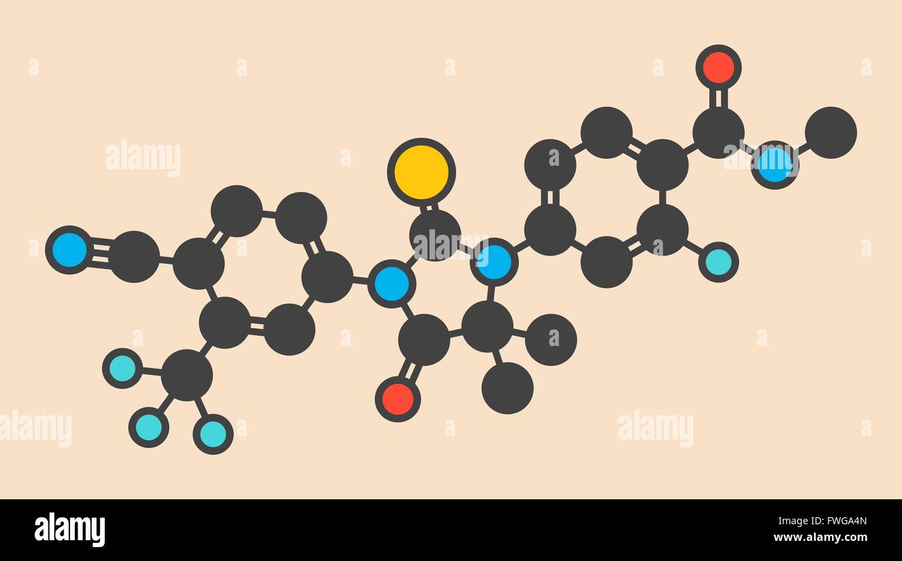 Enzalutamide prostate cancer drug molecule Stylized skeletal formula ...