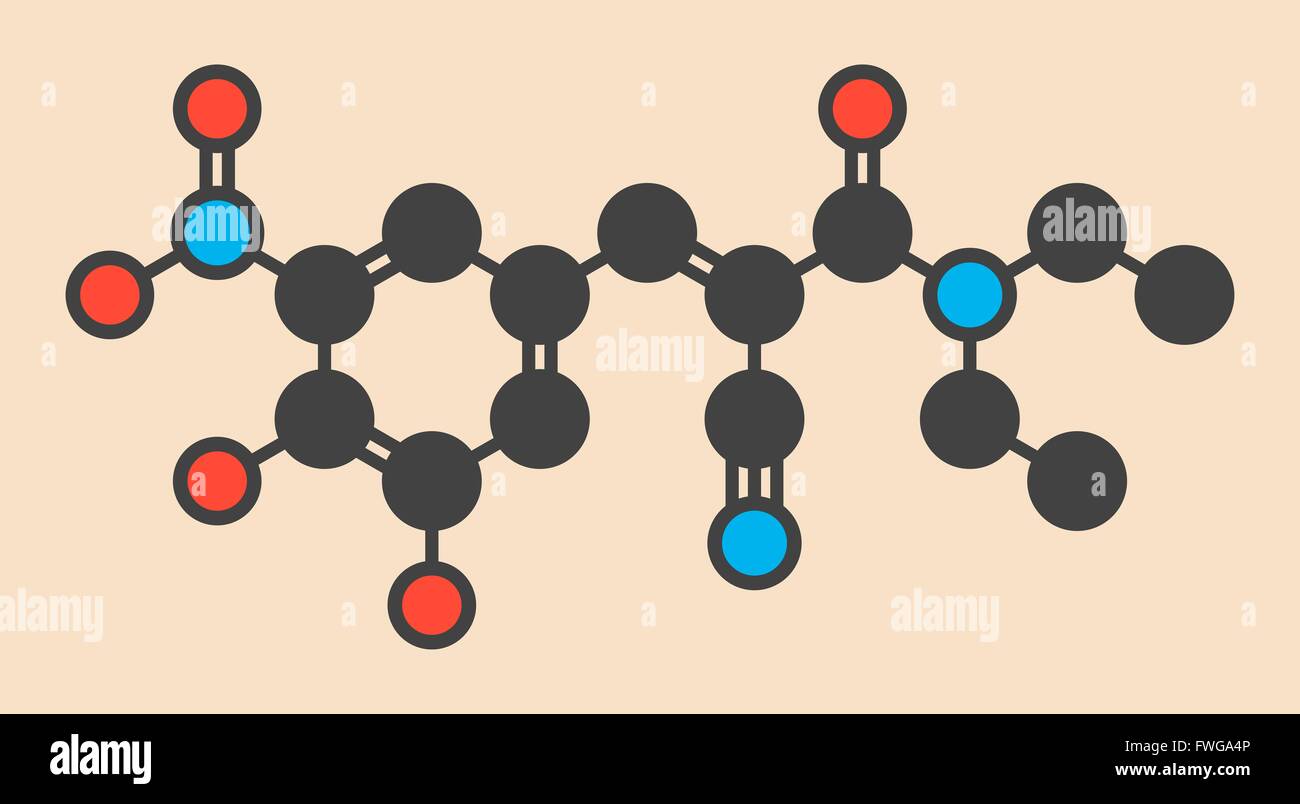 Entacapone Parkinson's disease drug molecule Stylized skeletal formula ...