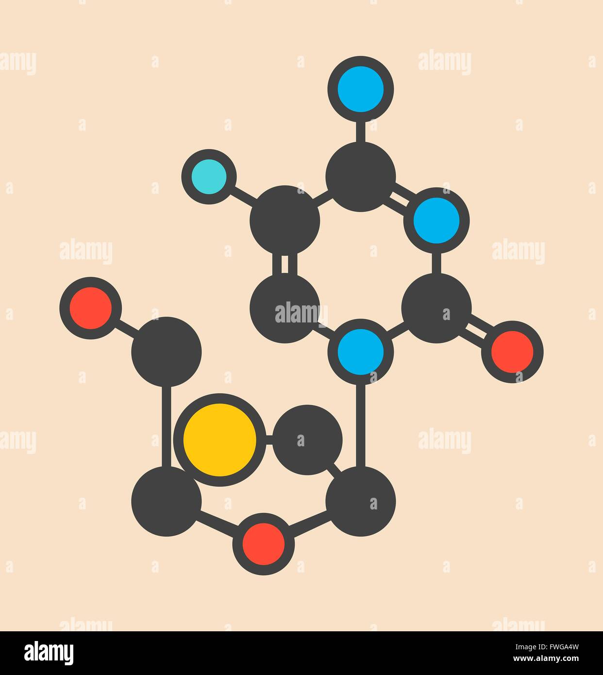 Emtricitabine HIV treatment drug molecule Stylized skeletal formula ...