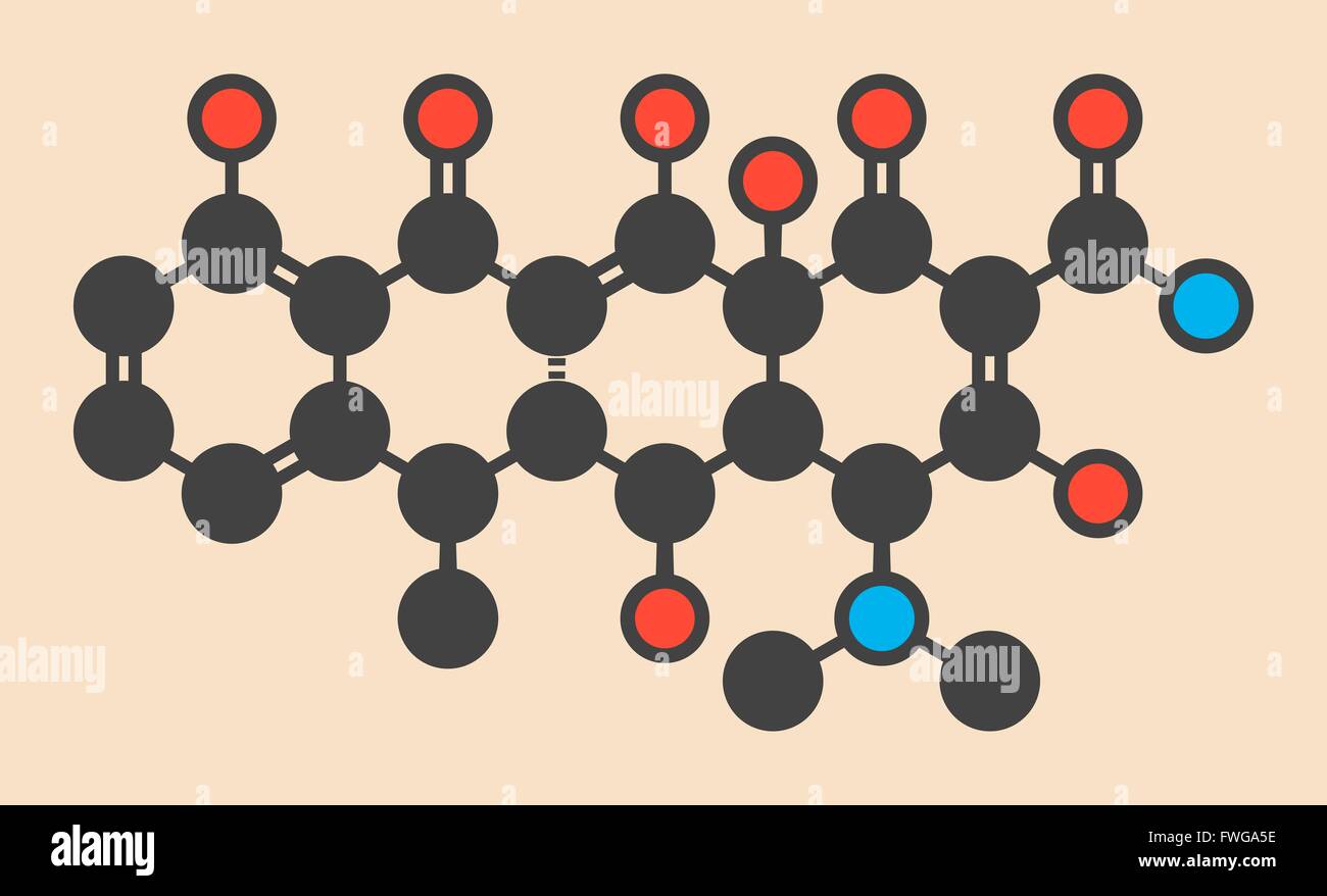 Doxycycline antibiotic drug (tetracycline class) molecule Stylized ...