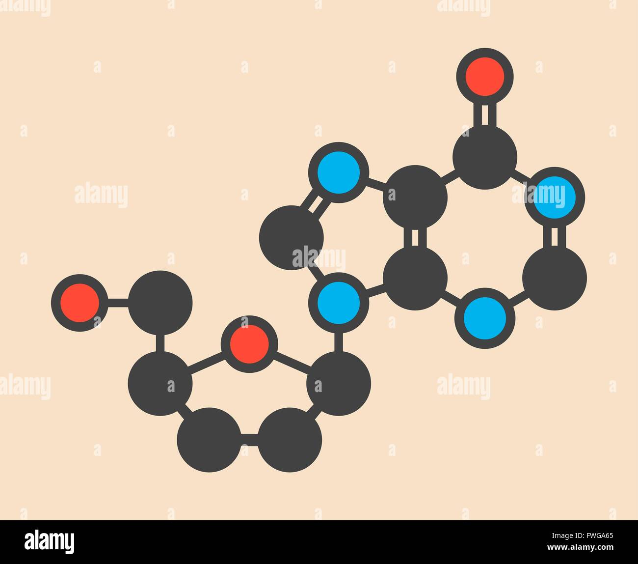 Didanosine (2',3'-dideoxyinosine ddI) HIV drug molecule Stylized ...