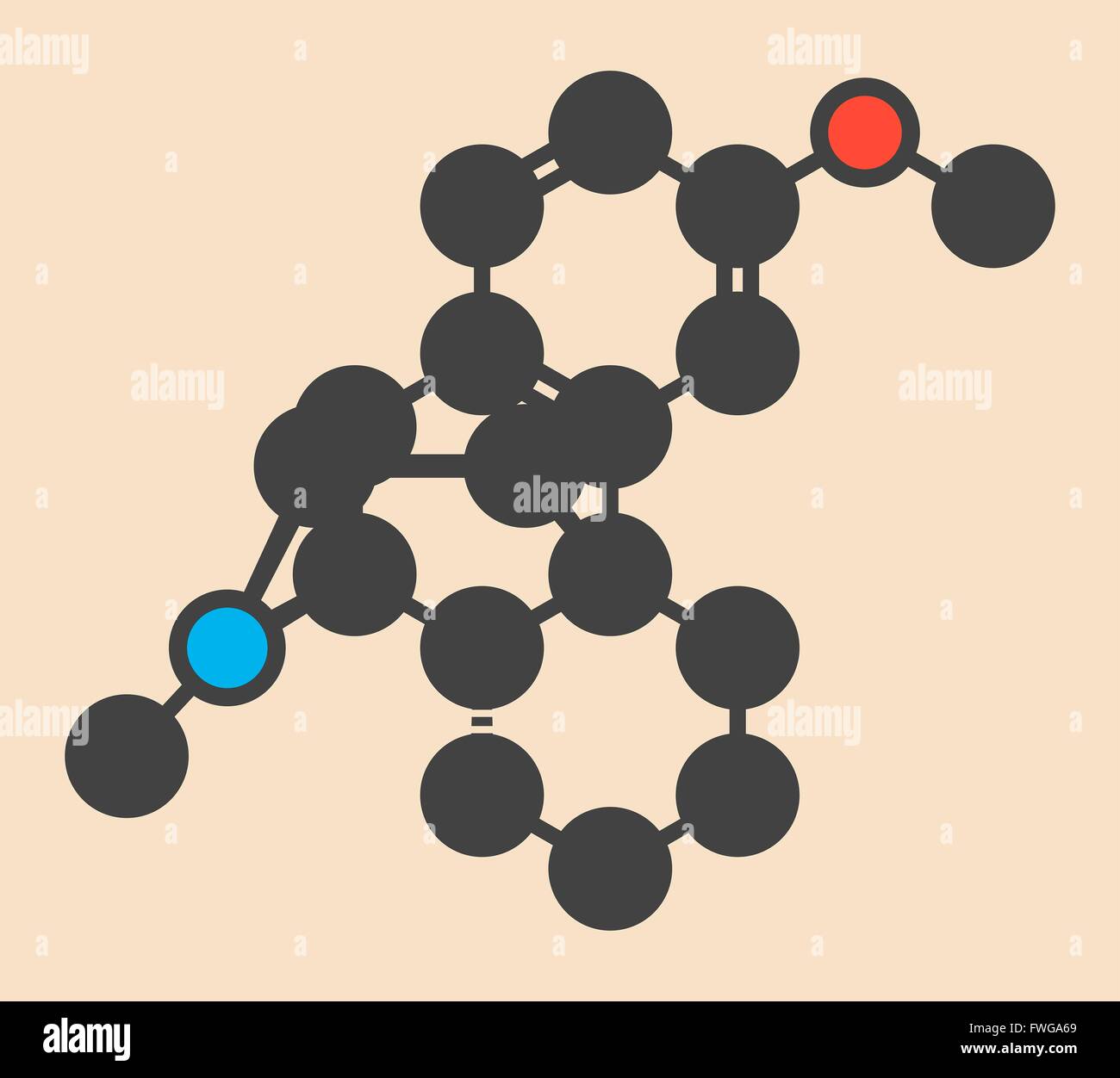 Dextromethorphan cough suppressant drug (antitussive) molecule Stylized ...