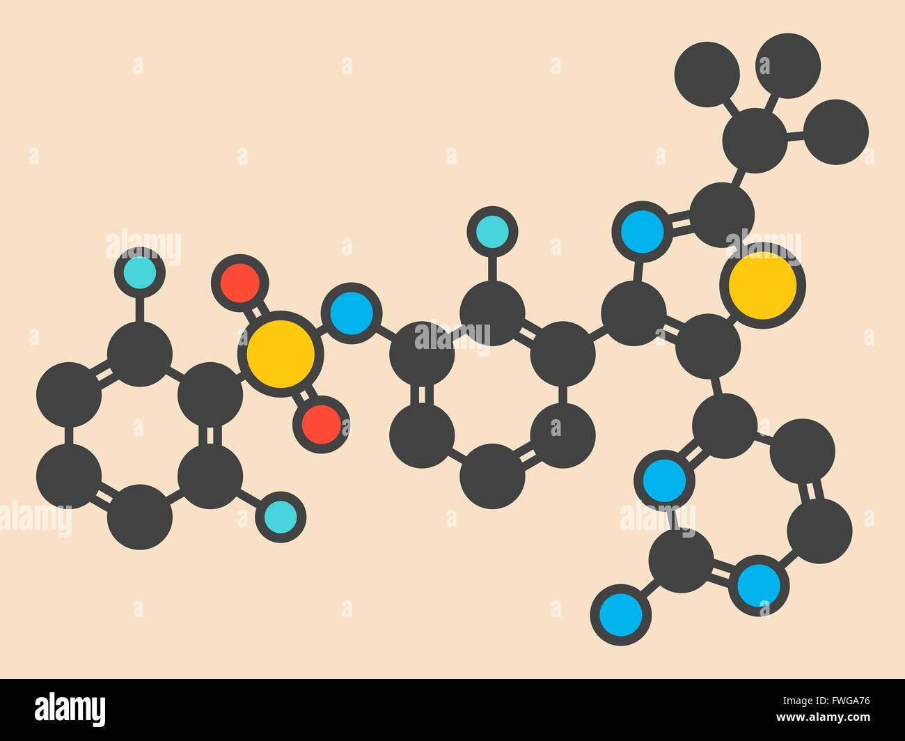 Dabrafenib melanoma cancer drug molecule Stylized skeletal formula ...