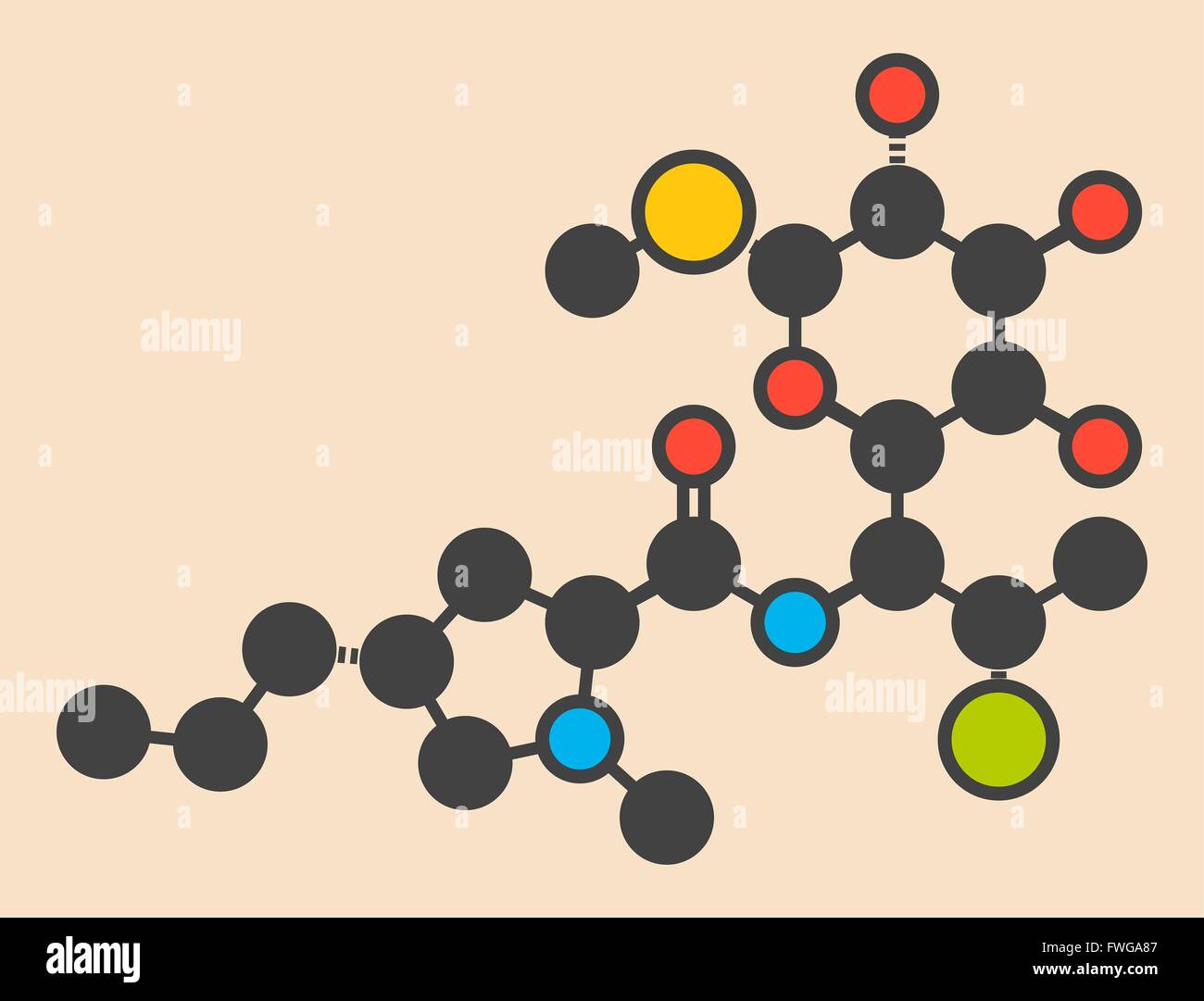 Clindamycin antibiotic drug (lincosamide class) molecule Stylized ...