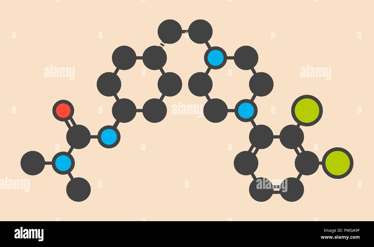 Cariprazine antipsychotic drug molecule Stylized skeletal formula ...