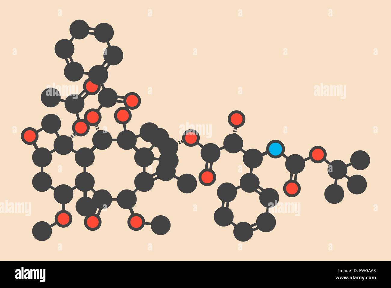 Cabazitaxel cancer drug molecule (taxane) Stylized skeletal formula ...