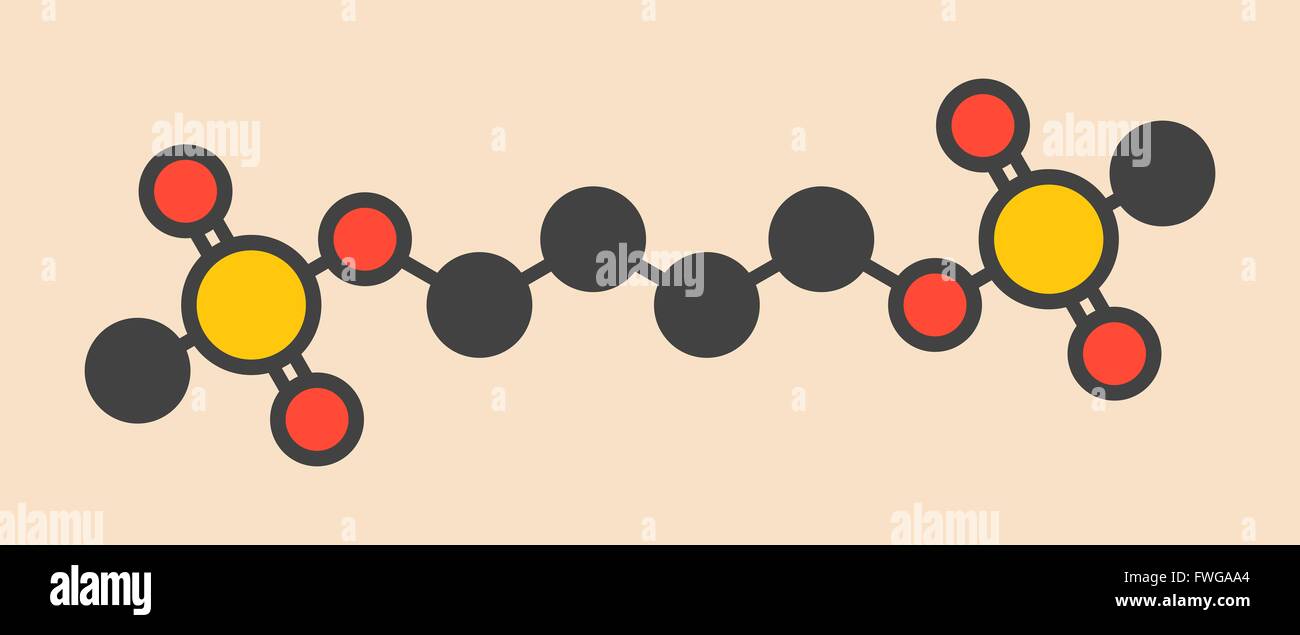 Busulfan cancer chemotherapy drug molecule (alkylating agent) Stylized ...