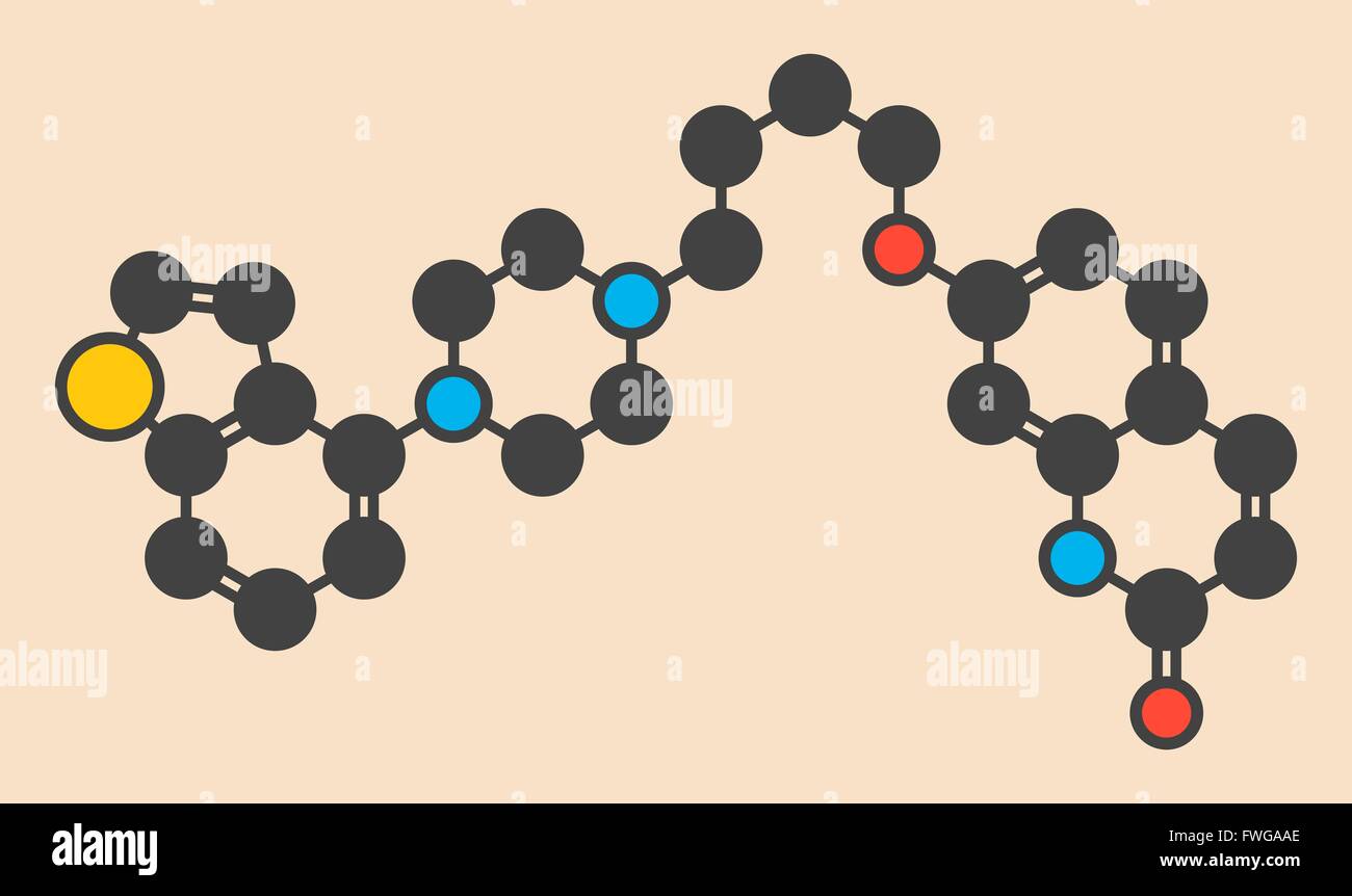 Brexpiprazole antipsychotic drug molecule Stylized skeletal formula ...