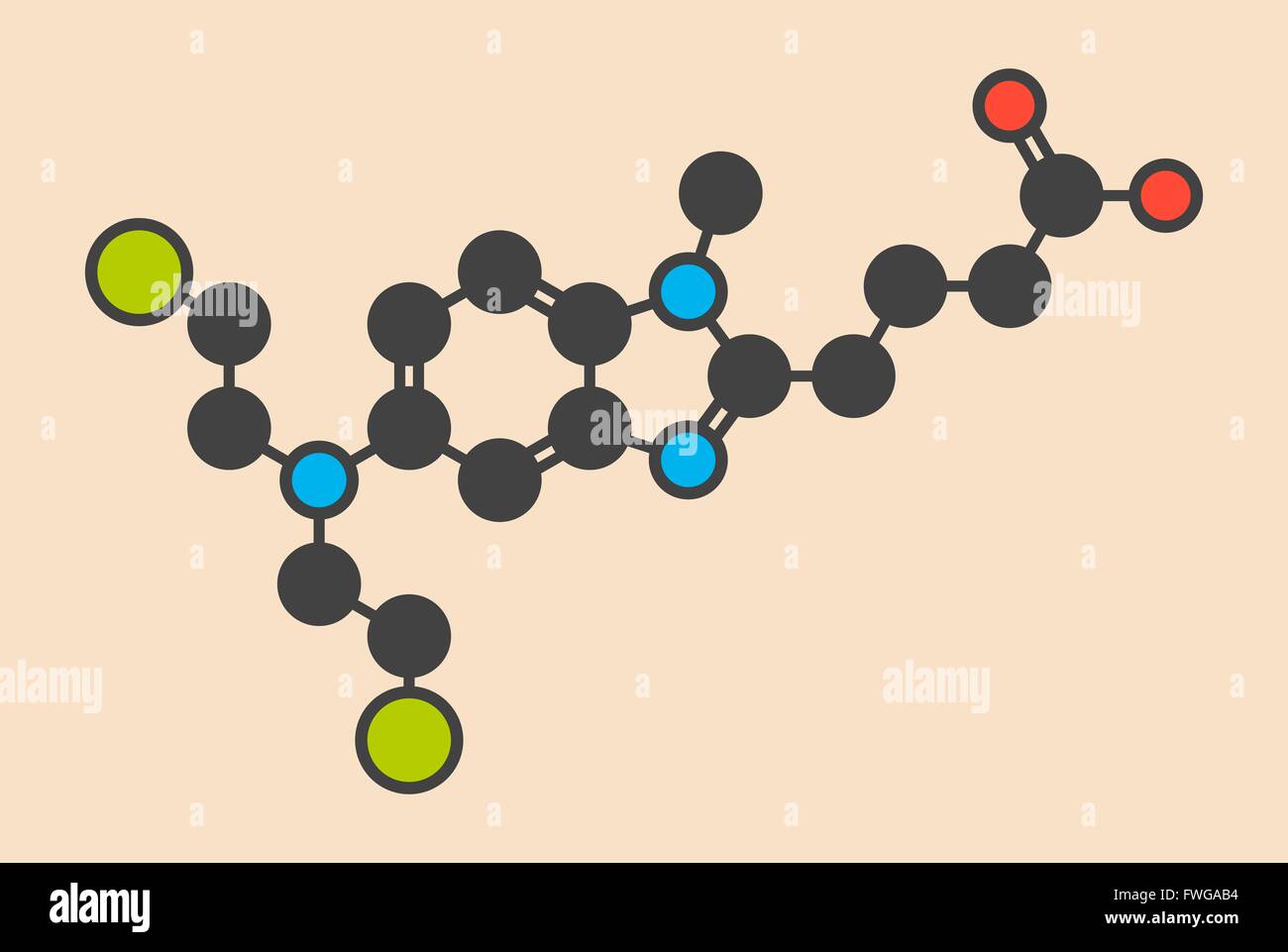 Bendamustine cancer chemotherapy drug molecule (nitrogen mustard ...