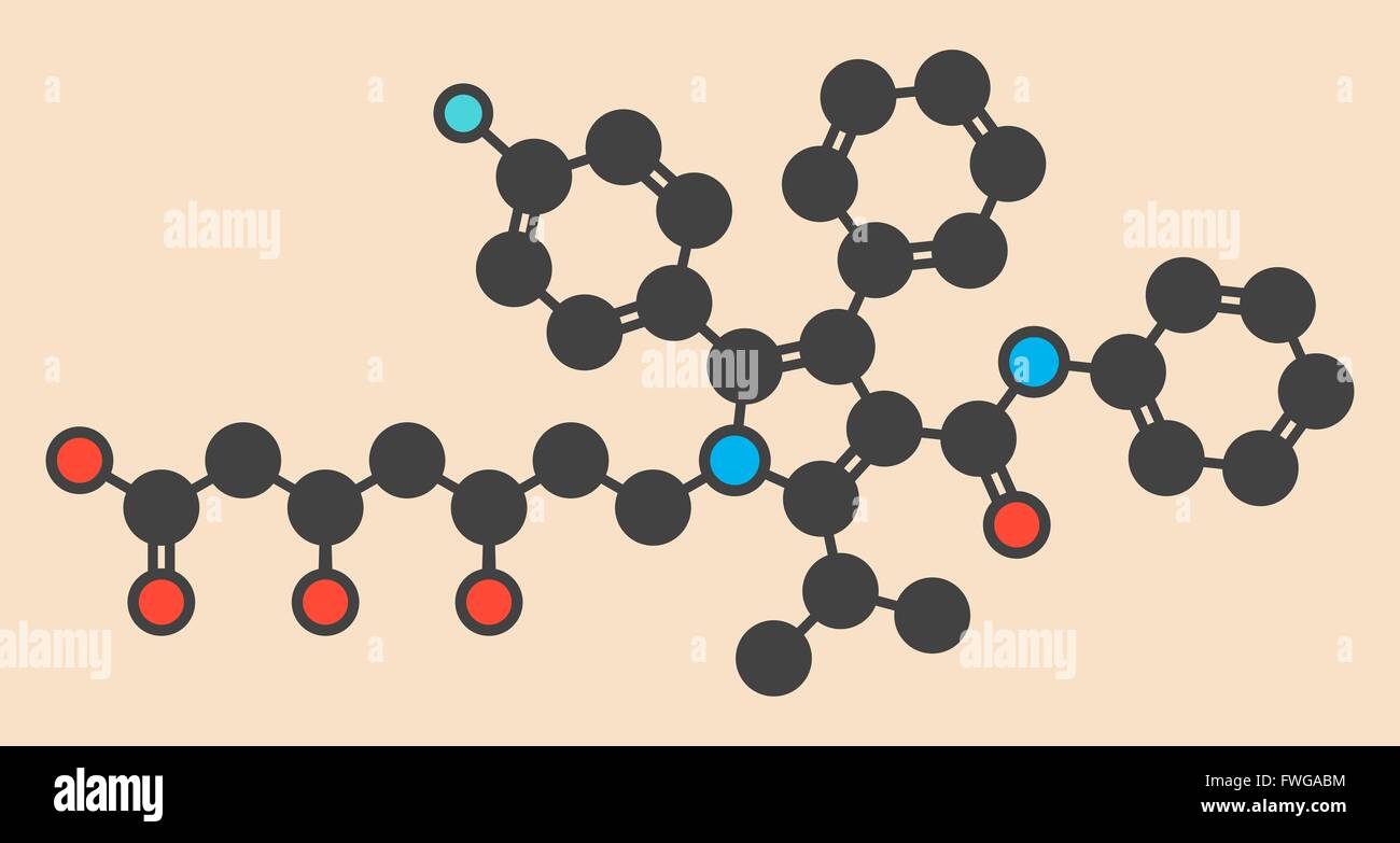 Atorvastatin cholesterol lowering drug (statin class) molecule Stylized ...