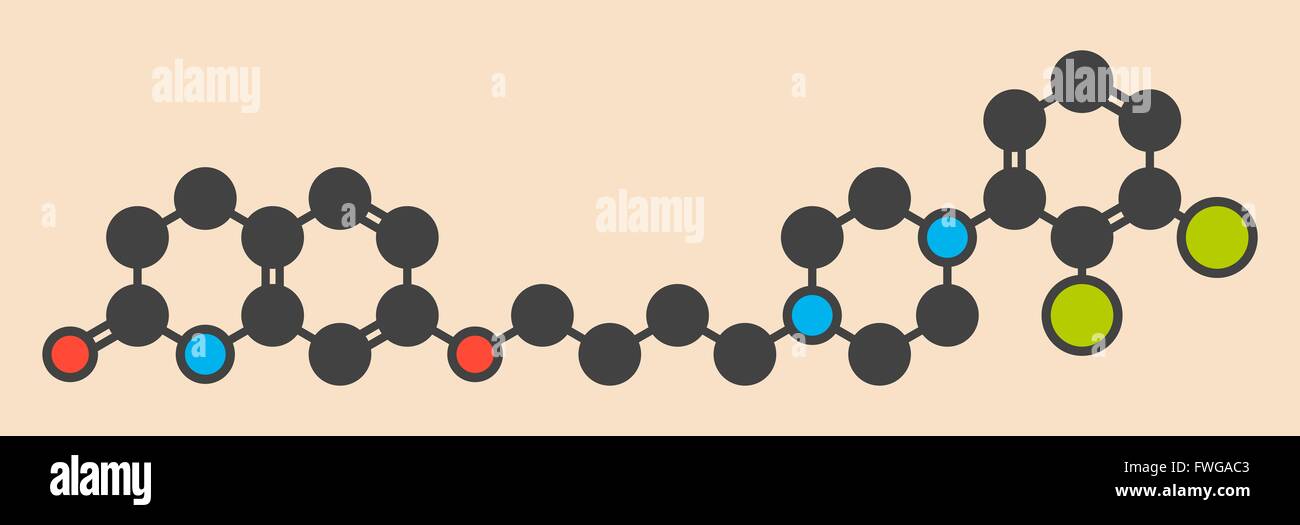 Aripiprazole antipsychotic drug molecule Stylized skeletal formula ...