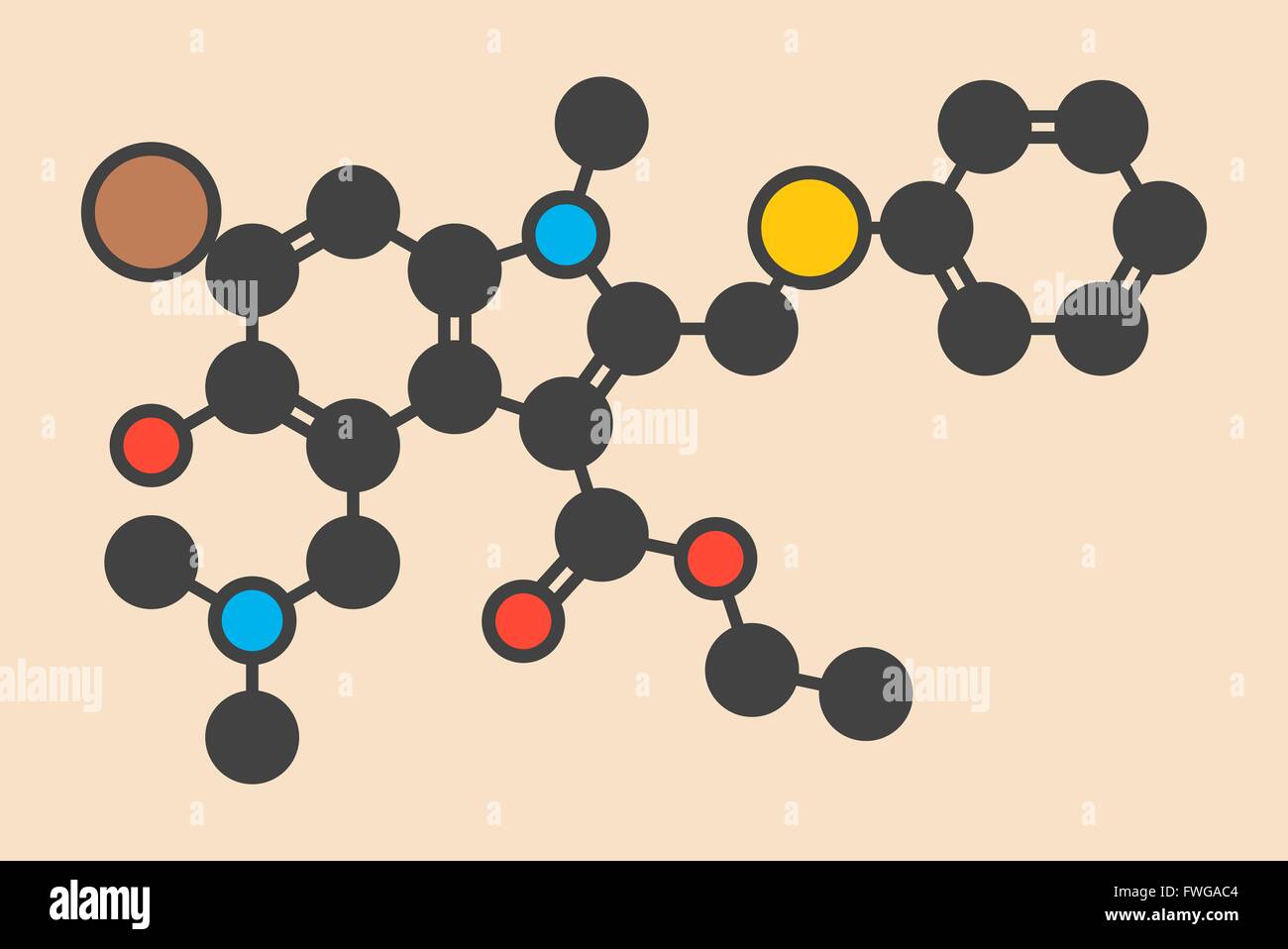 Arbidol influenza drug molecule Stylized skeletal formula (chemical ...