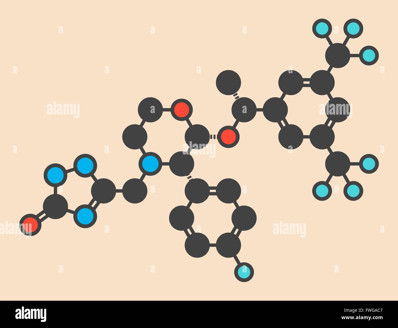 Aprepitant antiemetic drug molecule Stylized skeletal formula (chemical ...