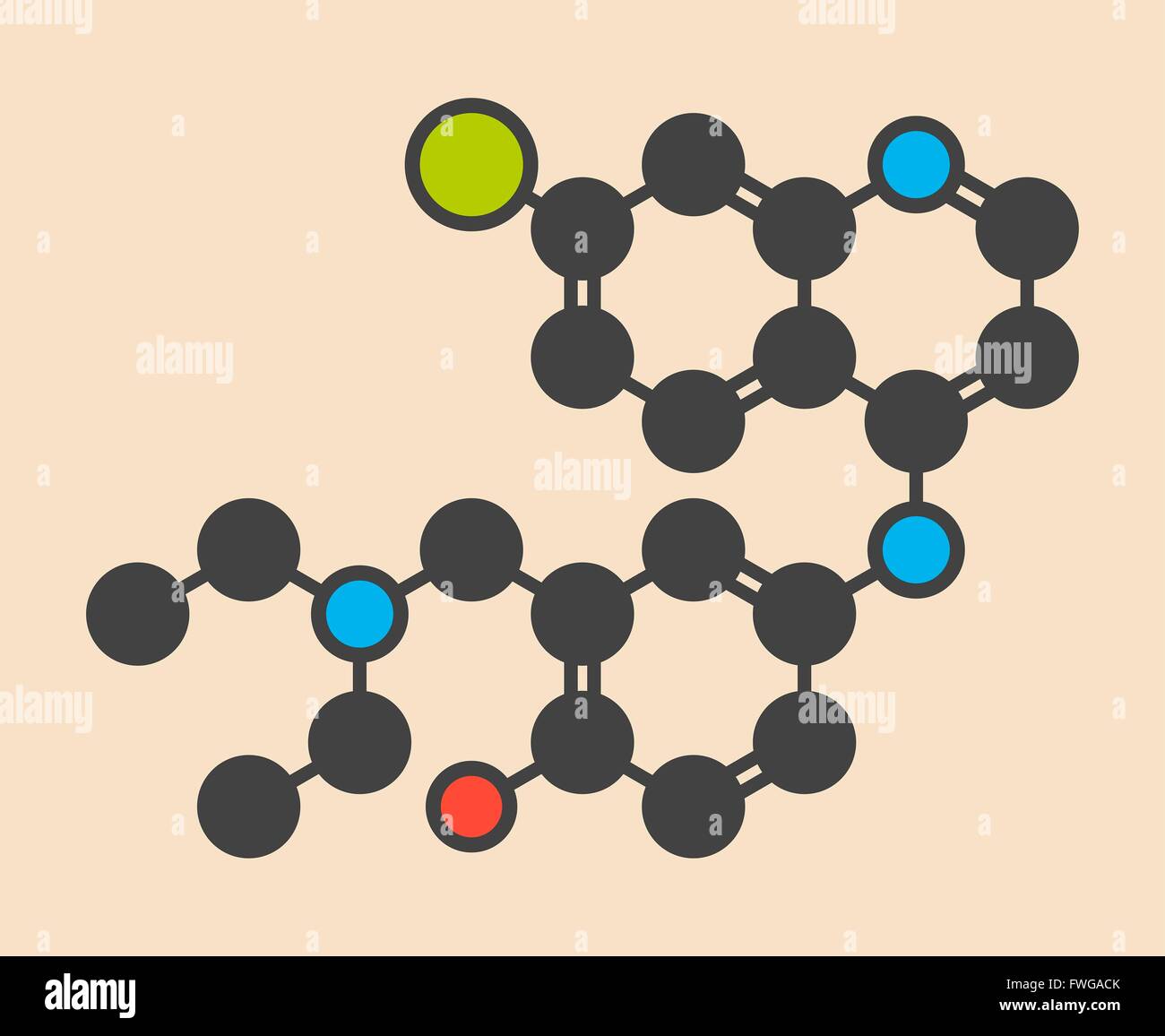 Amodiaquine anti-malarial drug molecule Stylized skeletal formula ...