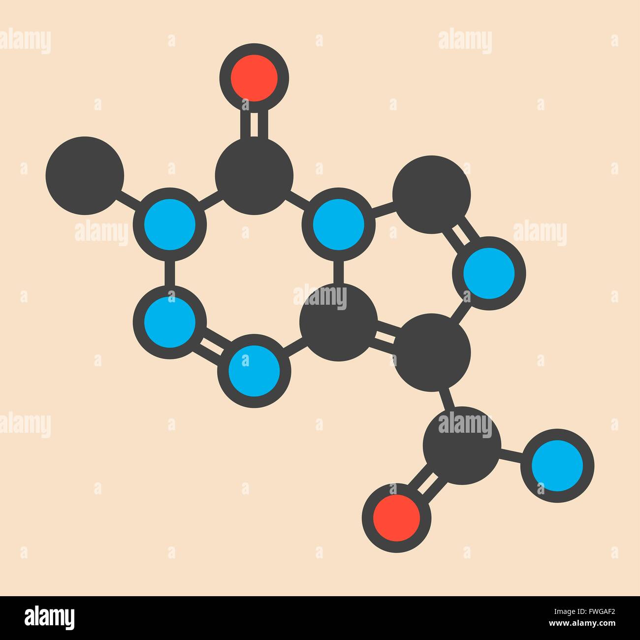 Temozolomide cancer chemotherapy drug molecule Stylized skeletal ...