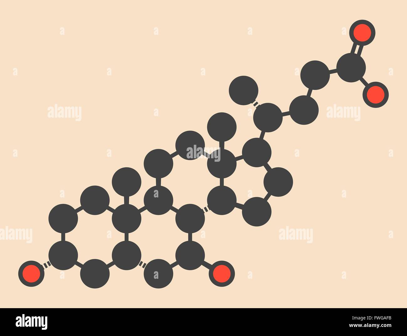 Ursodiol (ursodeoxycholic acid UDCA) gallstone treatment drug molecule ...