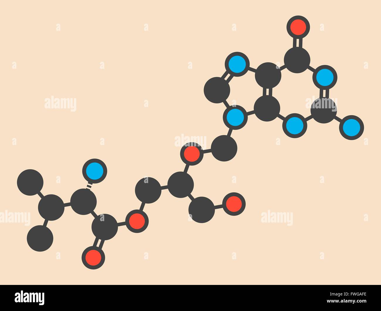Valganciclovir cytomegalovirus (CMV HCMV) drug molecule Stylized ...