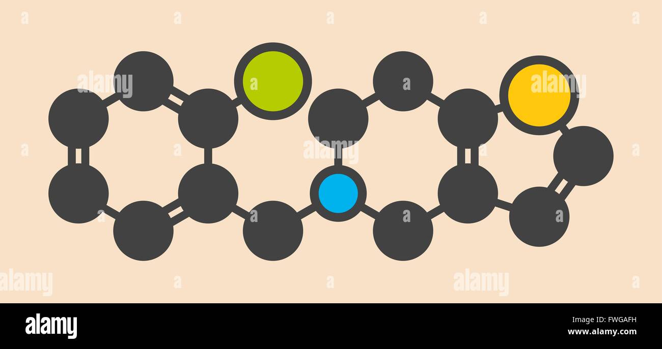 Ticlopidine antiplatelet drug molecule Stylized skeletal formula ...