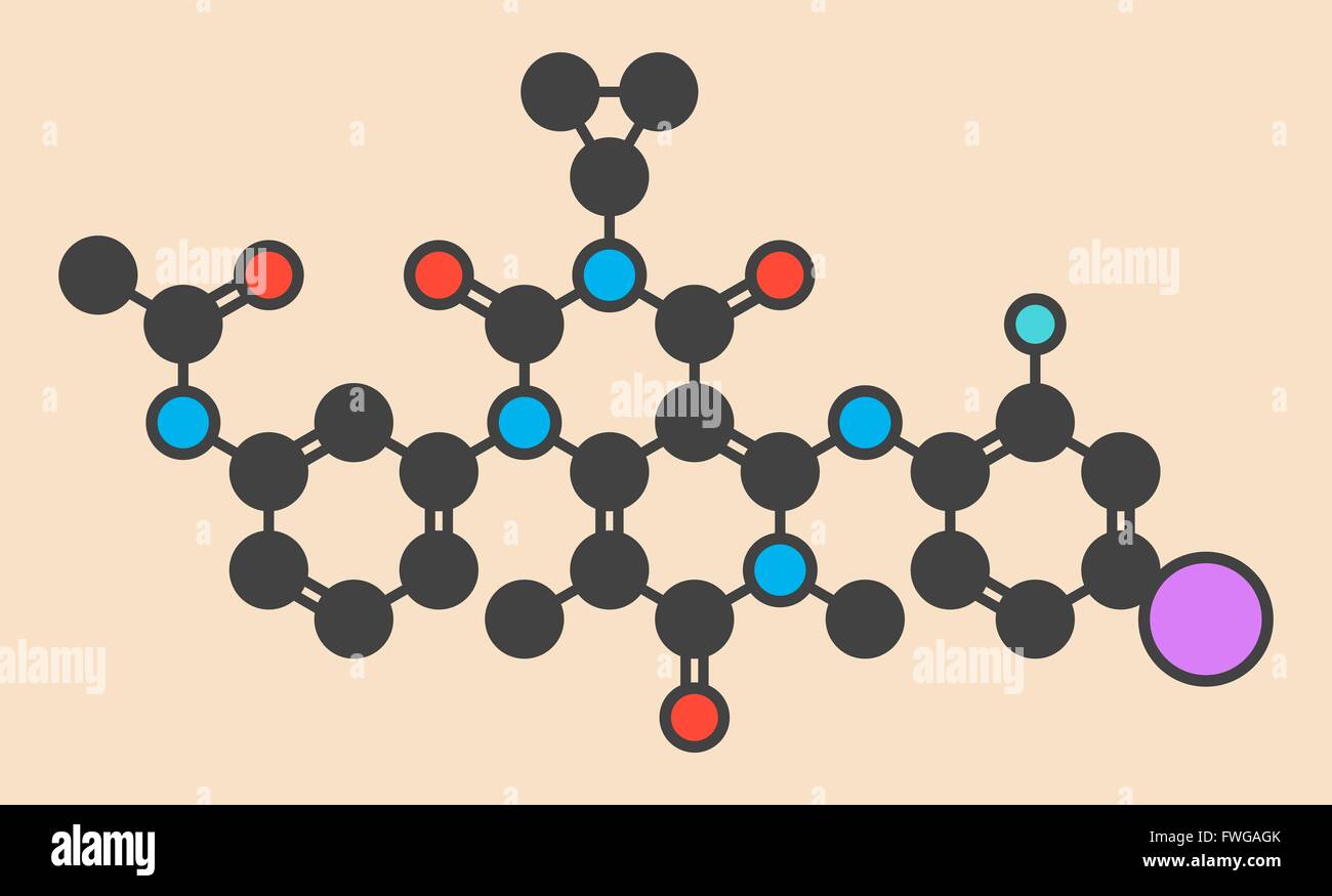 Trametinib melanoma cancer drug molecule Stylized skeletal formula ...