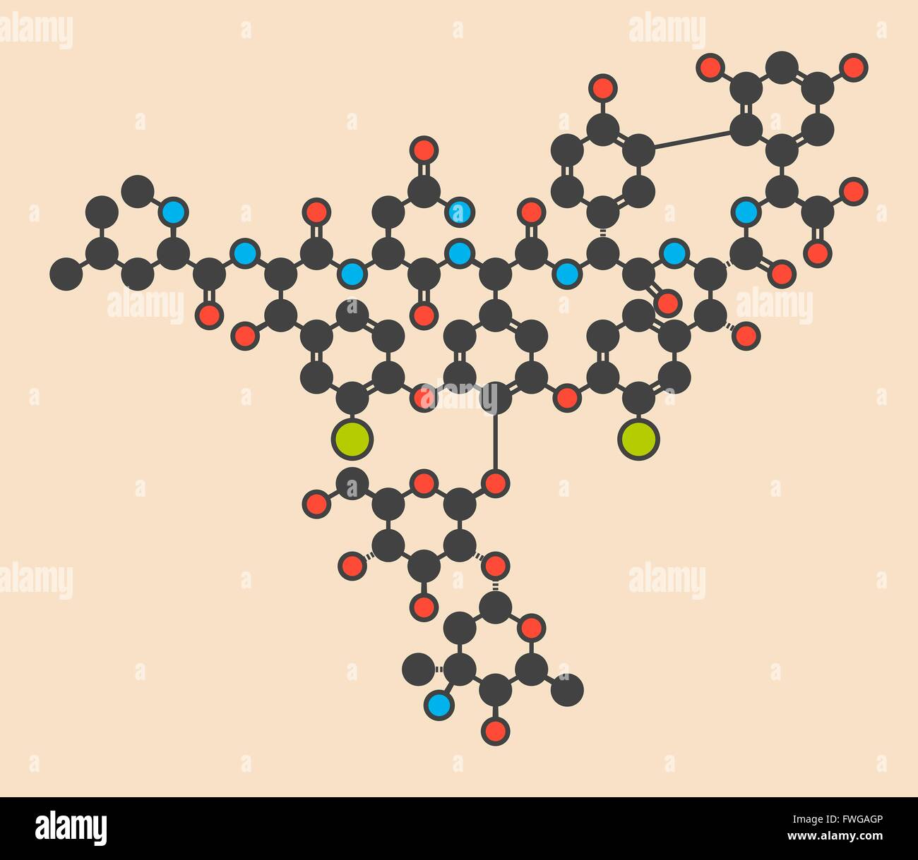 Vancomycin antibiotic drug (glycopeptide class) molecule Stylized ...