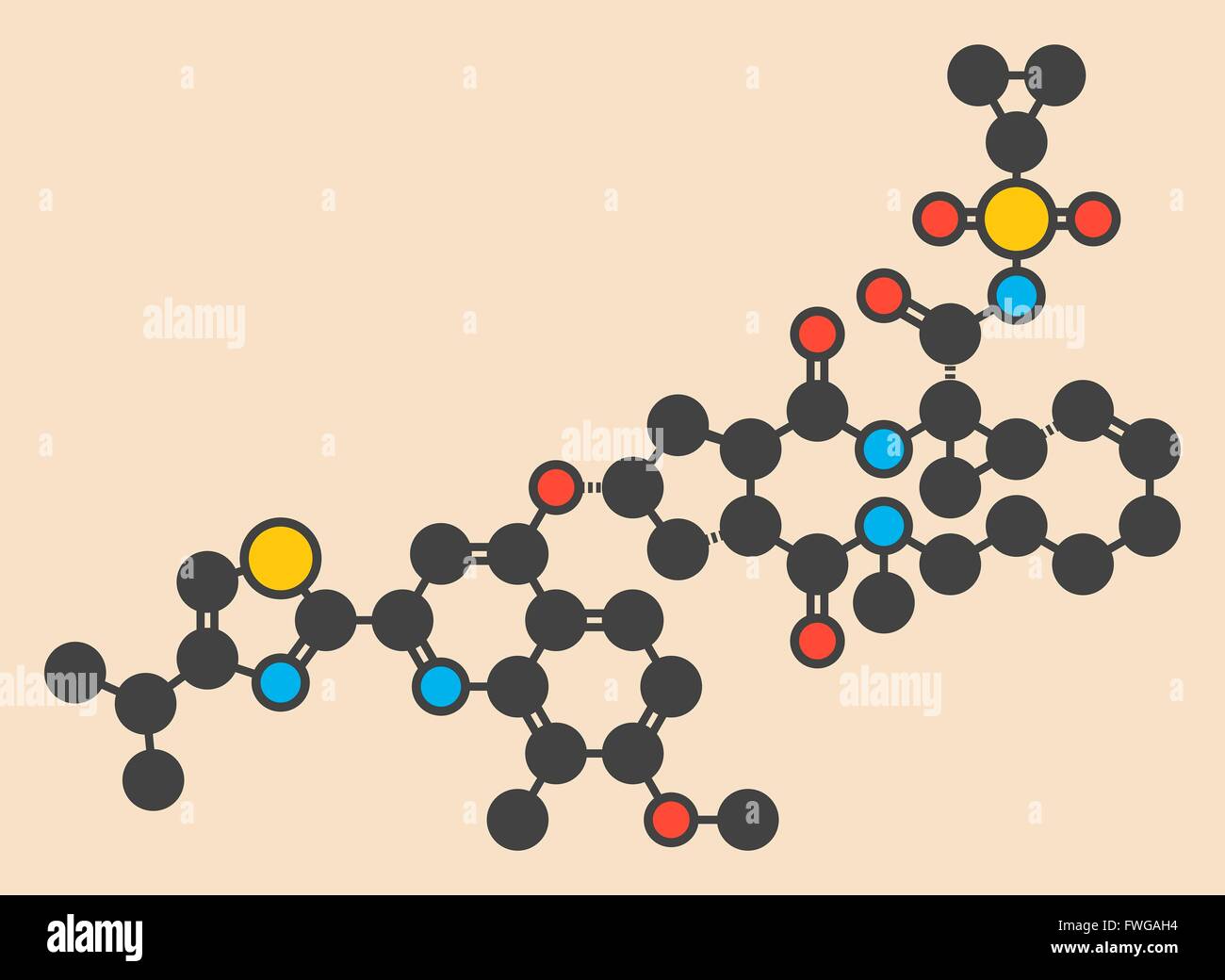 Simeprevir hepatitis C virus (HCV) drug molecule Stylized skeletal ...