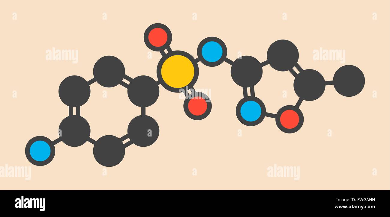 Sulfamethoxazole antibiotic drug molecule (sulfonamide class) Commonly ...